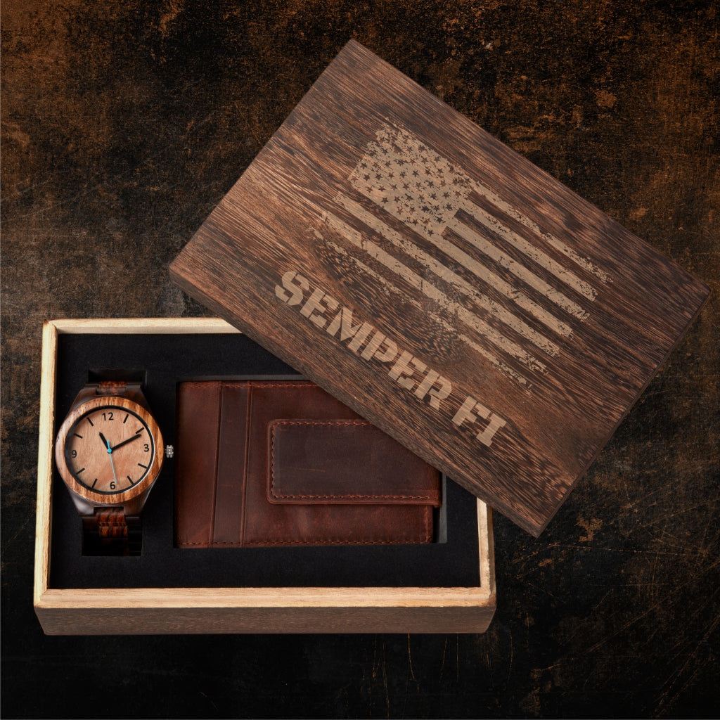 Patriotic Wooden Gift Box - Personalized Distressed Flag – Grain+Oak