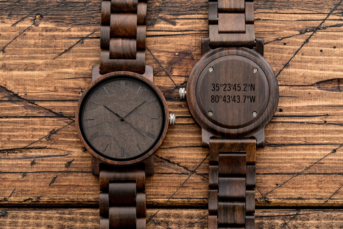Wood Watch | The Cedric Ebony | Engraved Wooden Watches – Grain+Oak